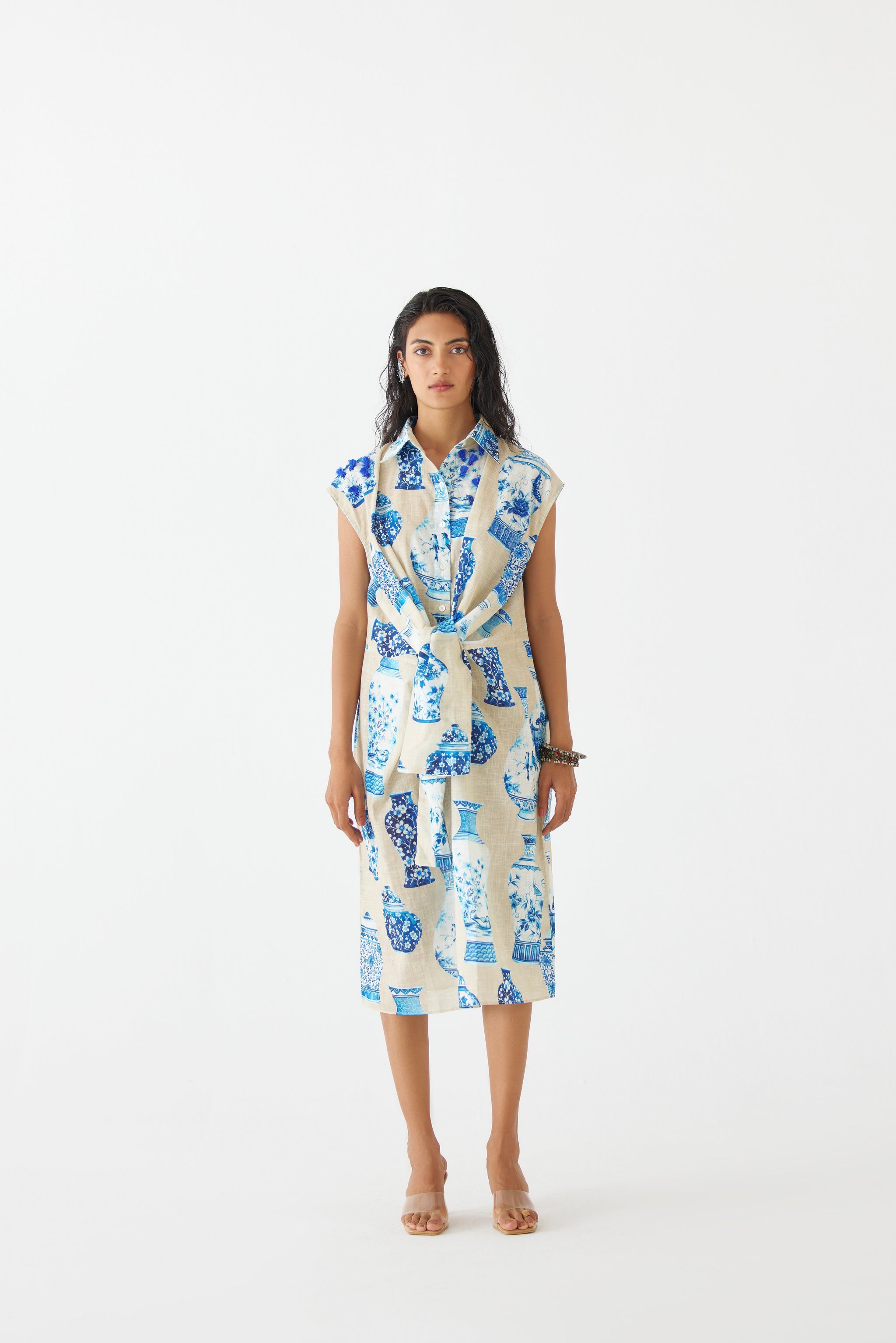 PORCELAIN KNOT SHIRT DRESS